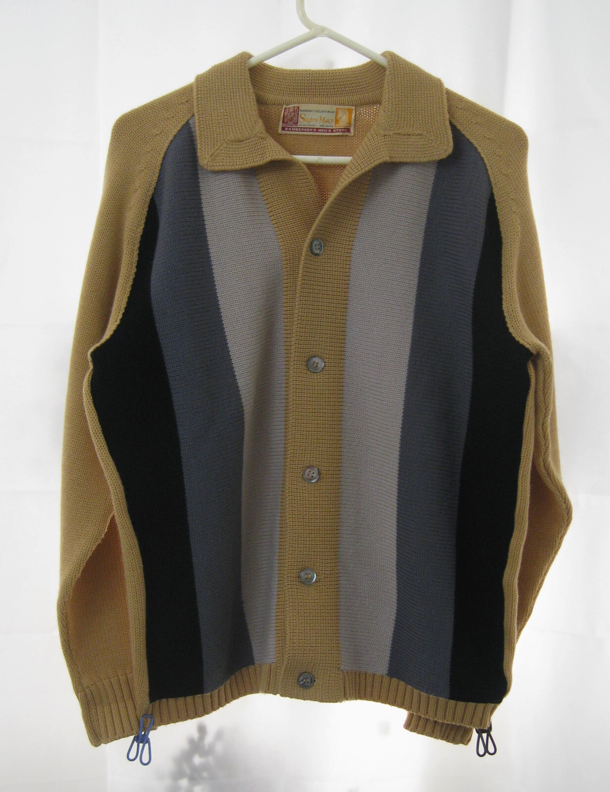 1950s Mod MCM Mens Wool Cardigan Sweater Striped Bamb… - Gem