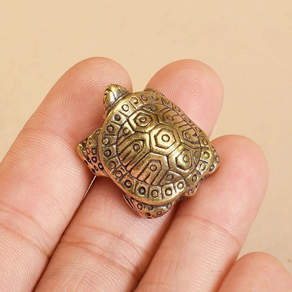 Mini Brass Turtle Figurine Feng Shui Decor – Good Luck Charm, 1" Solid ...