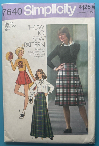 Pleated Skirt Pattern Simplicity 7640 Size 10 1970's VTG Plaids How To ...