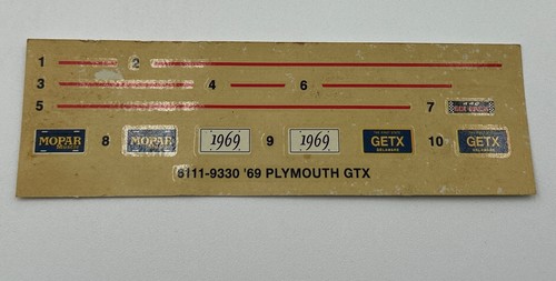 AMT 6111 1969 '69 Plymouth GTX Hardtop Plastic Model Kit - Decal Sheet ...