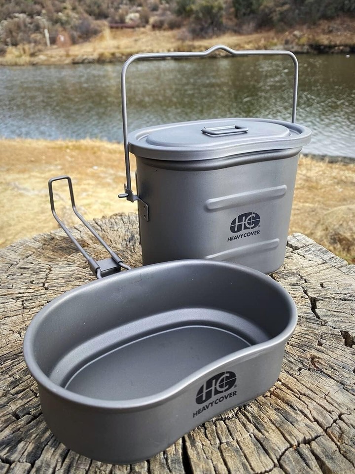 HEAVY COVER Military Style Titanium Mess Tin Cooker Mess kit Serving ...
