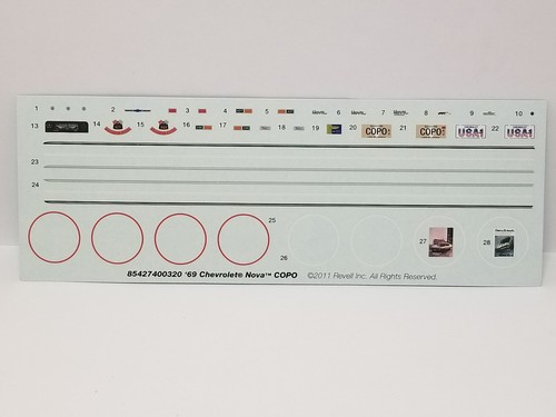 1969 Chevy COPO Nova DECAL SHEET from Revell 1:25 Model Kit 69 DECALS ...