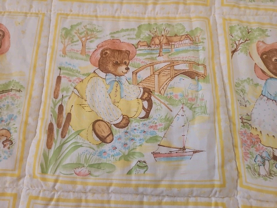 Vintage 90s Teddy Bear Picnic Reversible Crib Blanket Nursery Decor | eBay