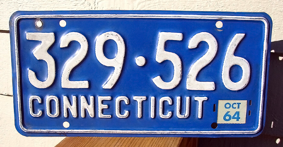 1964 Connecticut License Plate Vintage October 64 # 329-526 | eBay