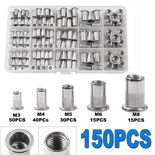 150pcs Aluminum Rivet Nut Kit Metric Rivnuts Nutsert Assorted M3 M4 M5 ...