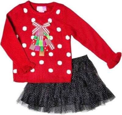 Good Lad Red Dot Christmas Tree Sweater and Black Sparkle Skirt Set 2T ...