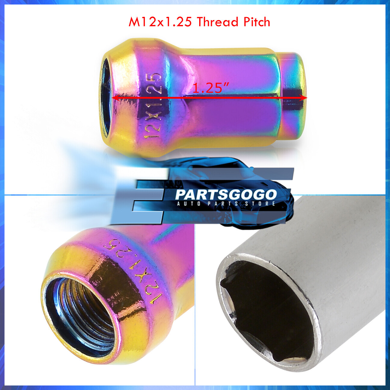 20 Piece M12X1.25mm Closed Acorn Wheel Rims Lug Nuts Steel Neo Chrome ...