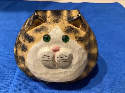 Wooden Calico Cat Figurine Signed James Haddon Orange Ginger Fat Cat ...