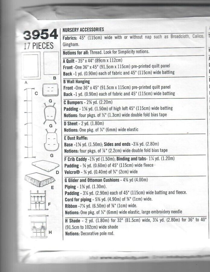 3954 Simplicity Baby Nursery Accessories Uncut Sewing Pattern Patty ...