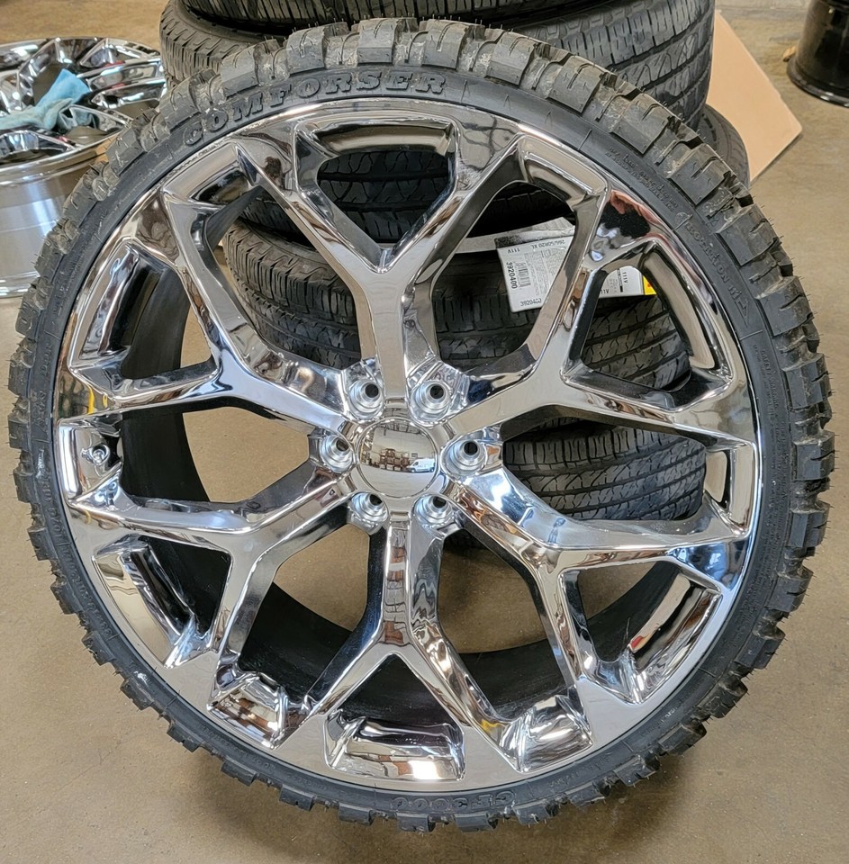 26 Wheels Chrome Snowflake Rims 35" MT Tires Fit Yukon Tahoe Silverado ...