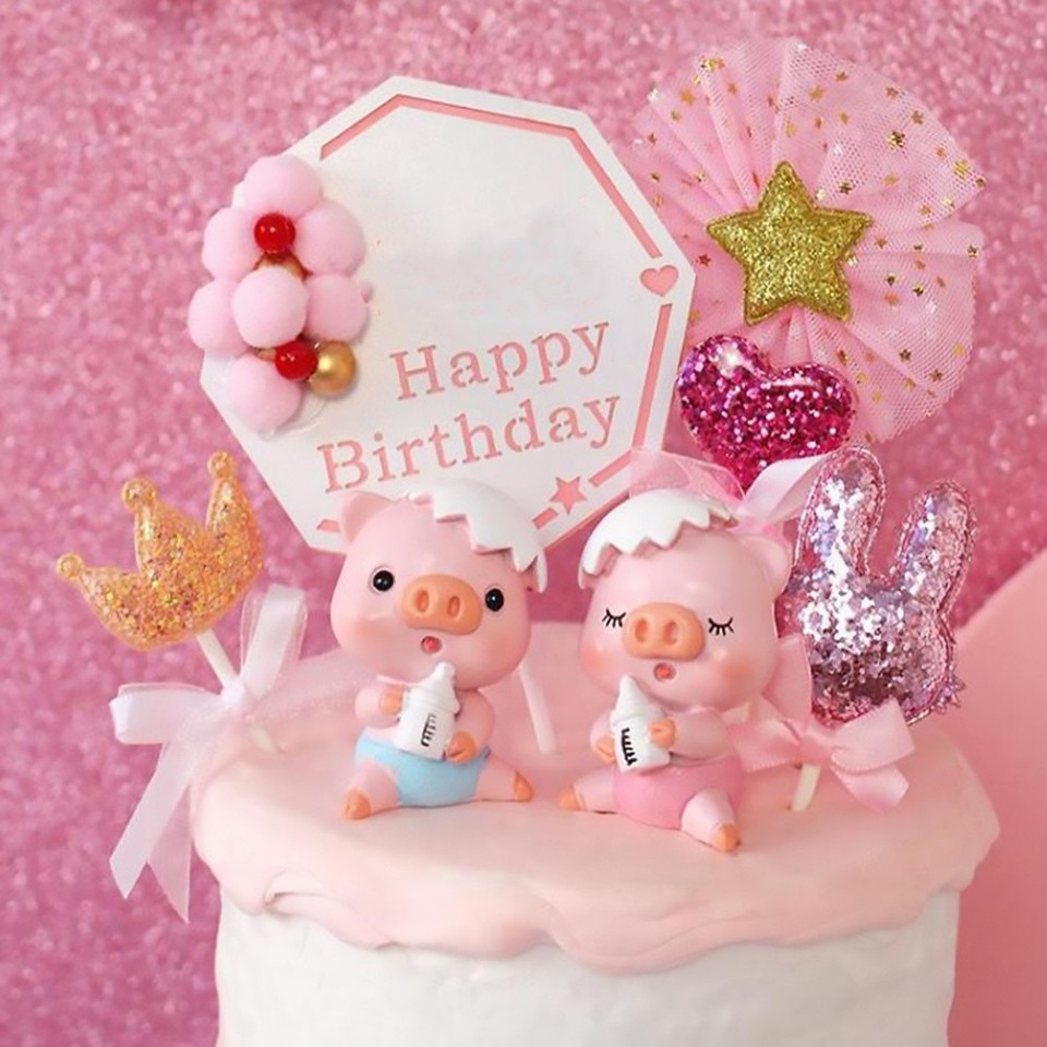 1Pc Lovely Pig Crafts Adorable Birthday Cake Decorations Cartoon Baking ...