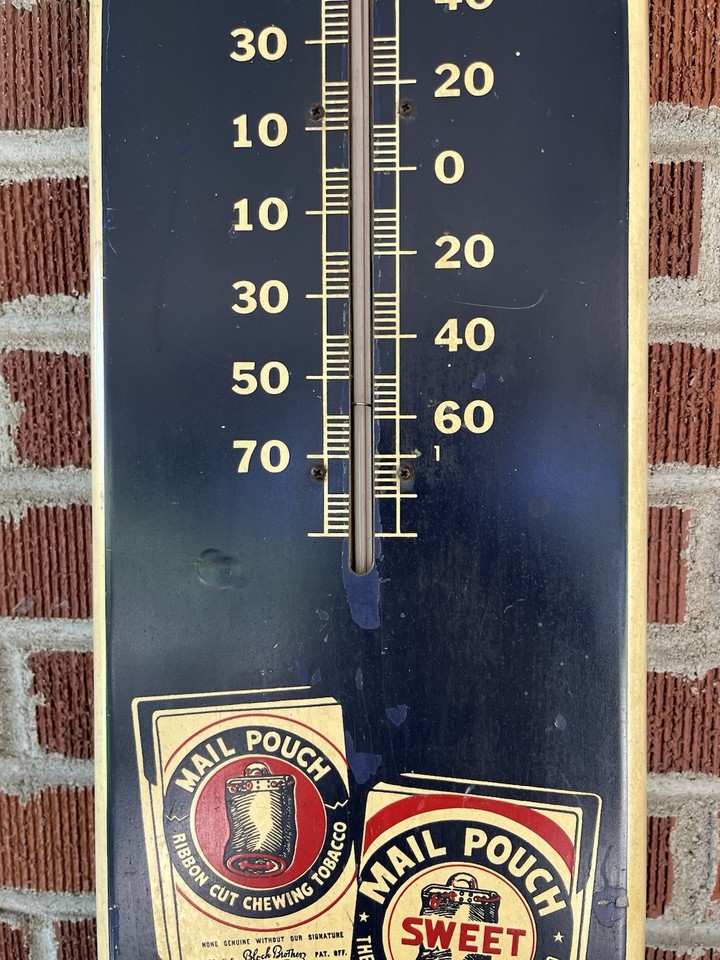 Vtg 1960s Mail Pouch Chew Tobacco Advertising Painted Metal Thermometer ...