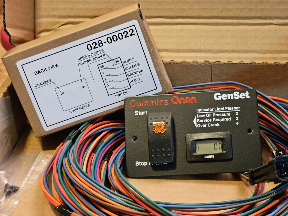 ONAN 50' HARNESS 8-PIN PLUG & SILENT REMOTE GAS START SWITCH PANEL HOUR ...