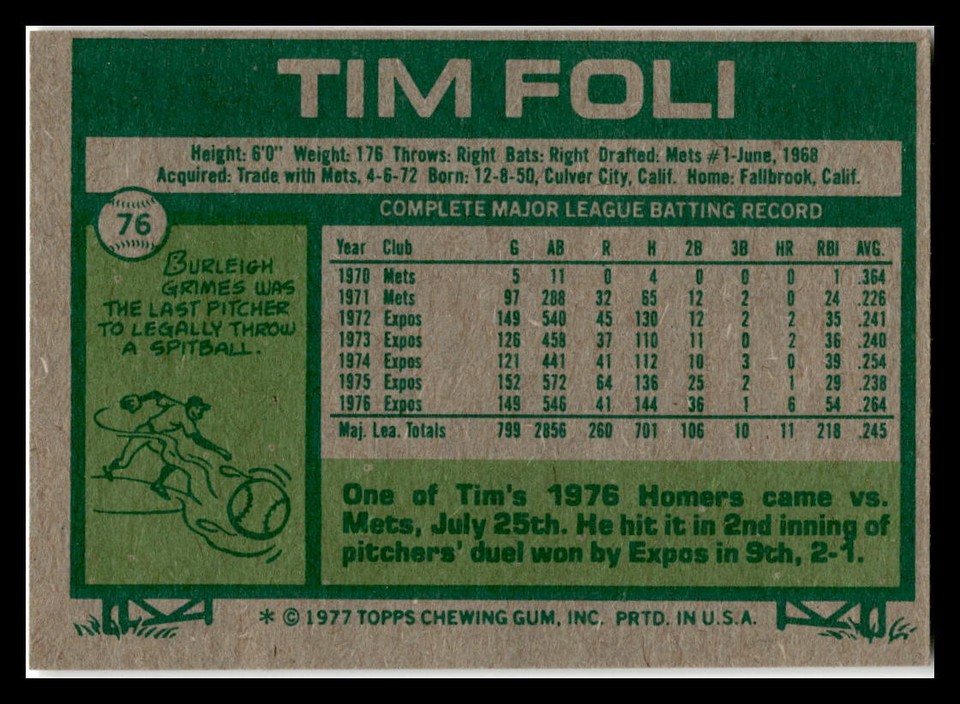 1977 Topps #76 Tim Foli VG/EX | eBay