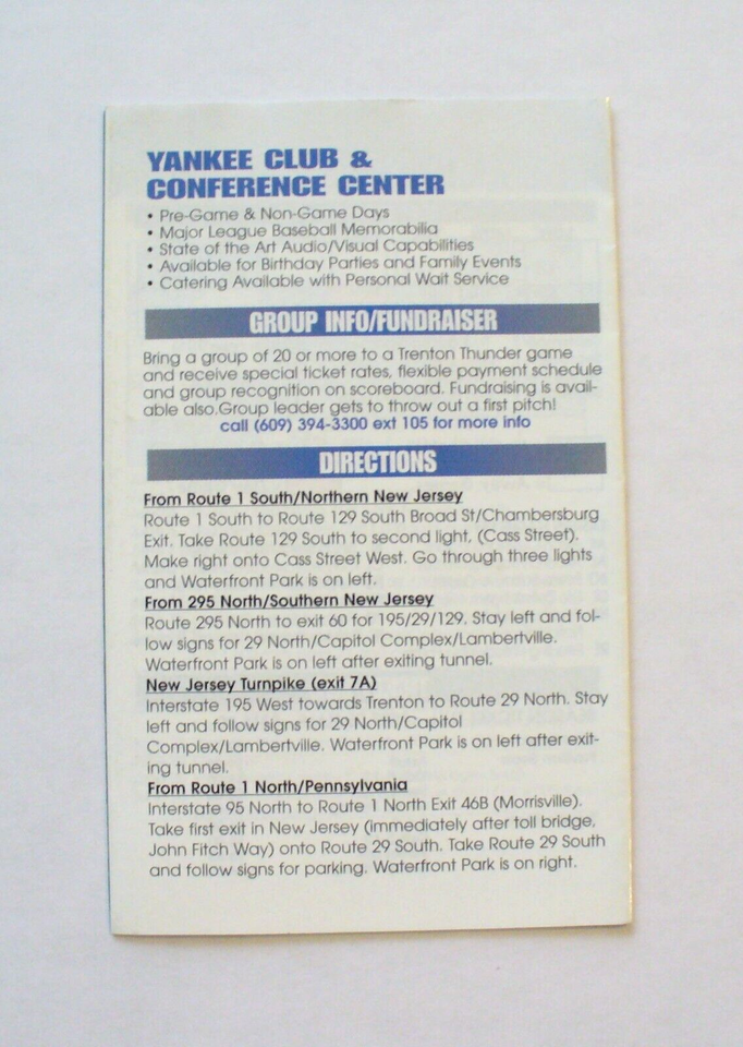 MILB - Trenton Thunder "2006" Pocket Schedule (S. Duncan) - VINTAGE ...