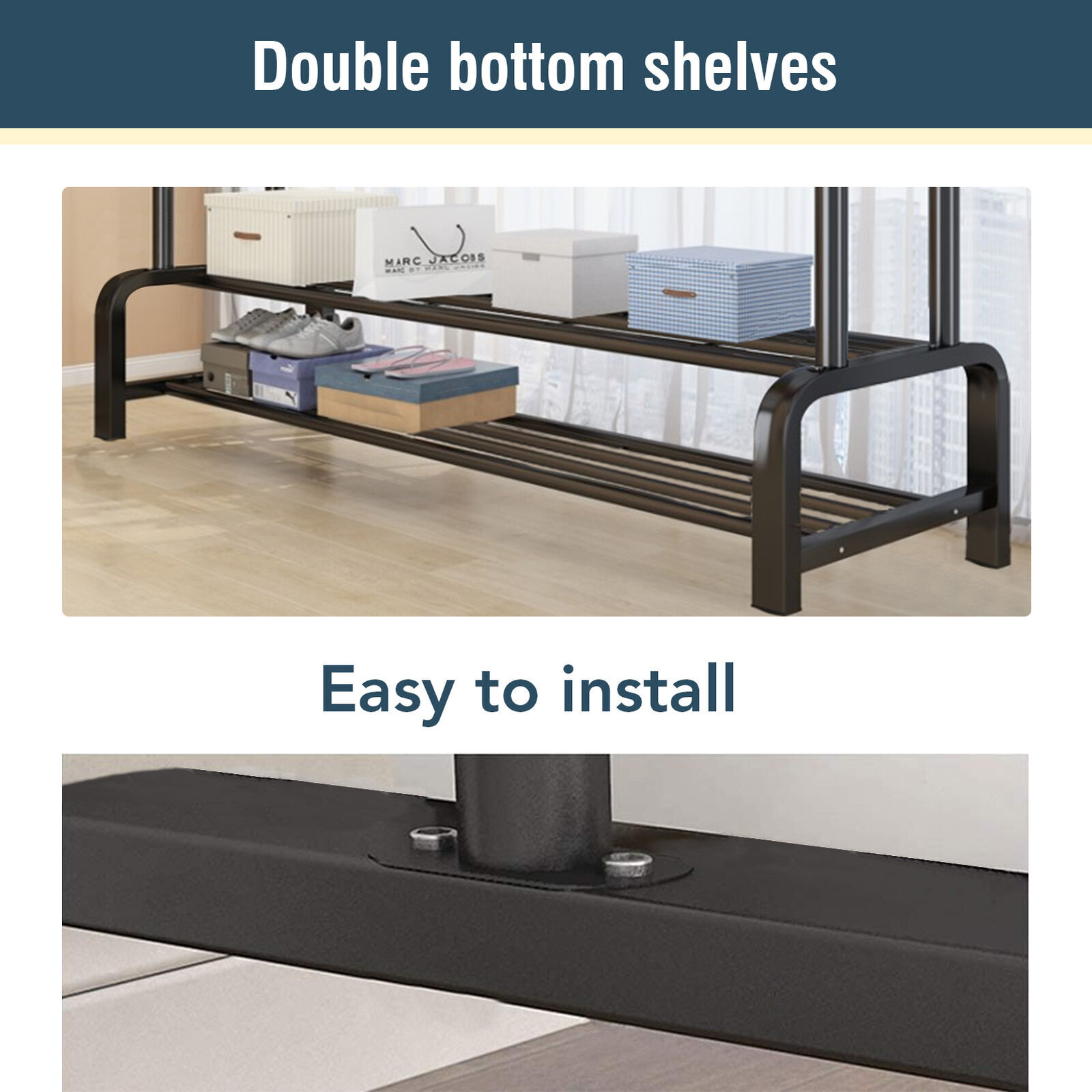 2 Layer Clothes Rack Heavy Duty Clothing Garment Rack Double Hanging ...