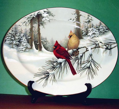 Lenox Winter Greetings Scenic 16" Large Oval Serving Platter Cardinals ...