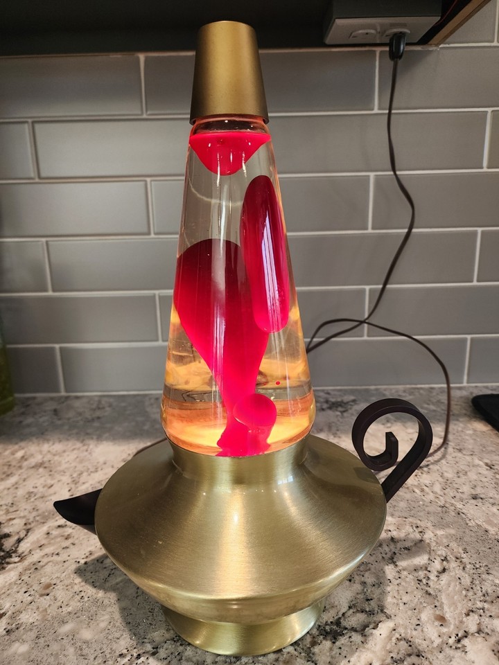 1970's VHTF Vintage ALADDIN LAVA LAMP gold black genie red works 14" | eBay