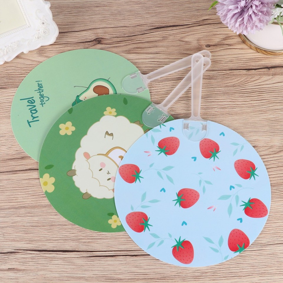 24pcs Adorable Summer Cartoon Pattern Fan Small Size Round Shape Fan ...