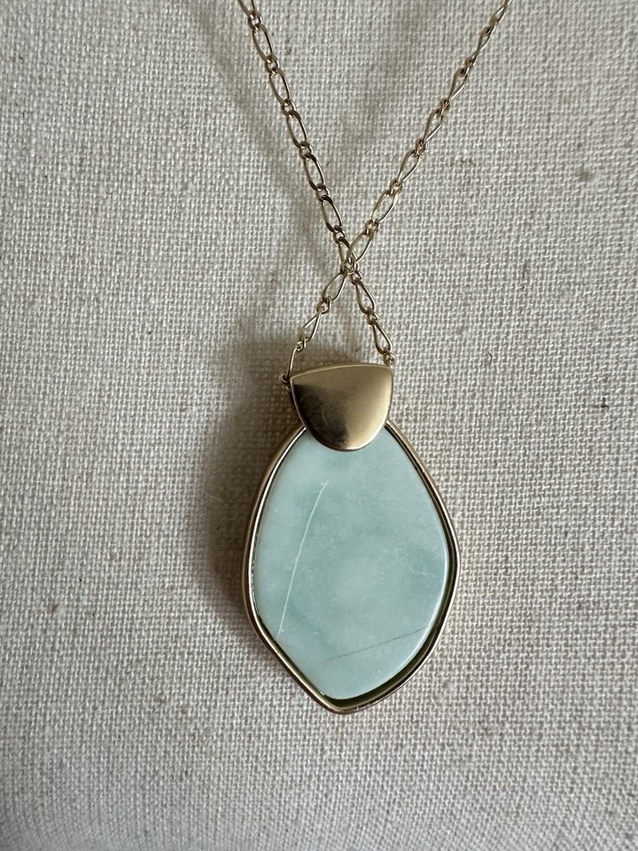 Lucky Brand Reversible Pendant Necklace Gold Tone Green Stone ...