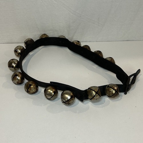 Vintage Horse Silver Sleigh Bells Black Leather Strap 15 Bells Reindeer ...