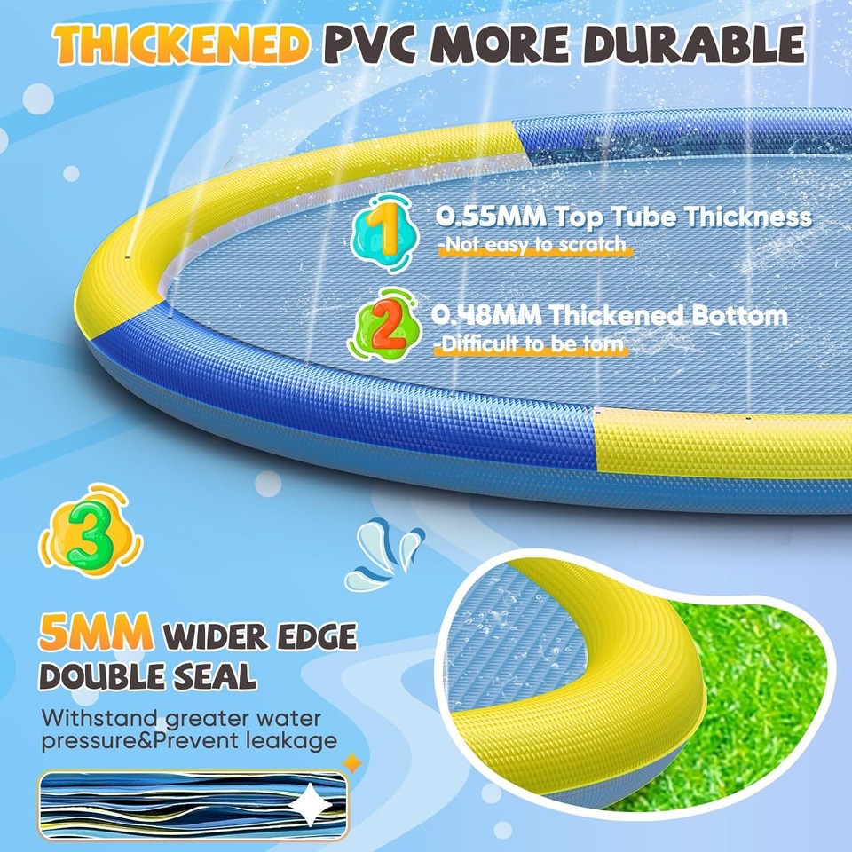 Extra Large Splash Pad Sprinkler for Kids, 87" Non-Slip Baby Play Mat ...