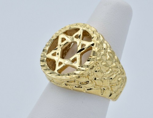 SIZE 11 MENS 14KT GOLD EP JEWISH STAR BLING NUGGET STYLE RING | eBay ...