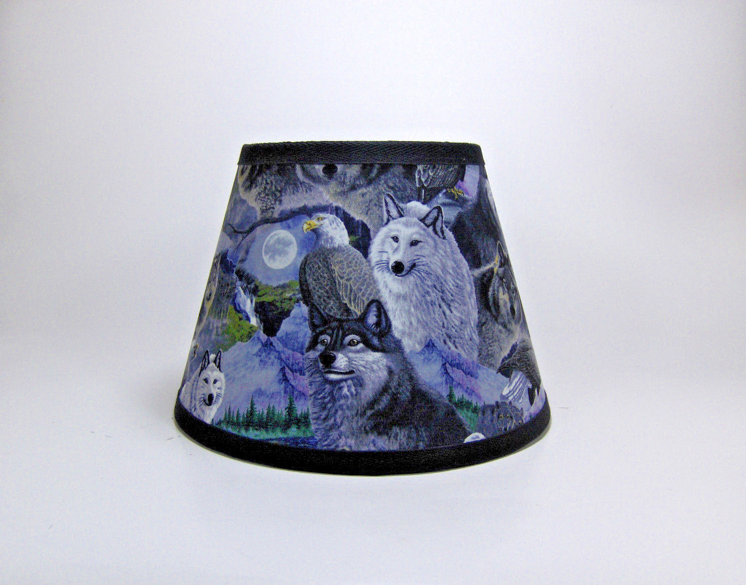 Wolf Wolves Bald Eagle Moon Mountain Blue Purple Fabric Lampshade Lamp ...
