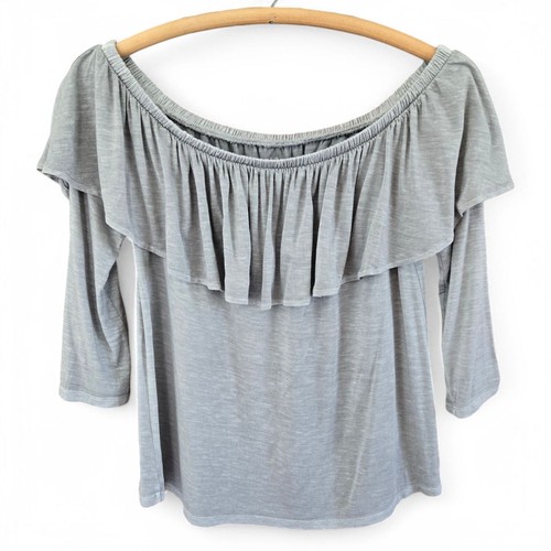 NWT American Eagle Outfitters Gray Off-The-Shoulder Ruffle Top 3/4 ...