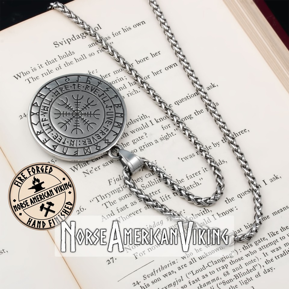 Viking Mjolnir Sowilo Rune Medallion Stainless Steel Pendant Necklace ...