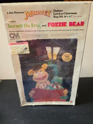 Vtg Latch-a-Christmas Rug Kit 20x27 Kermit the Frog & Fozzie Bear K3681 ...