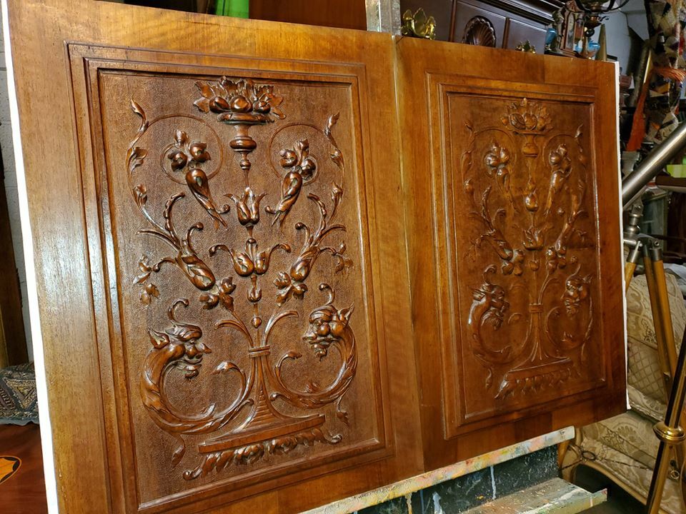 Antique Art Hand Carved Wooden Panels - 2 Matching panels | eBay