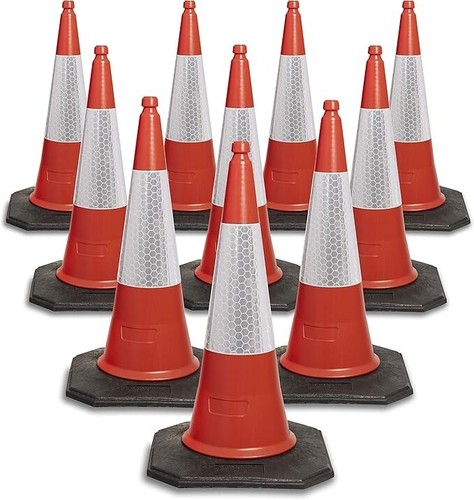 10 X LARGE 2 piece RED TRAFFIC CONES CONES - HEAVY DUTY 750 MM HIGH ...