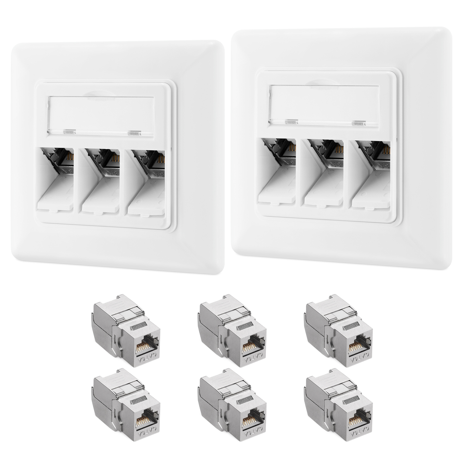 6x Keystone Modul 2x Netzwerkdose Dose 3-Port Set CAT 6A Kabel 10Gibt/s ...