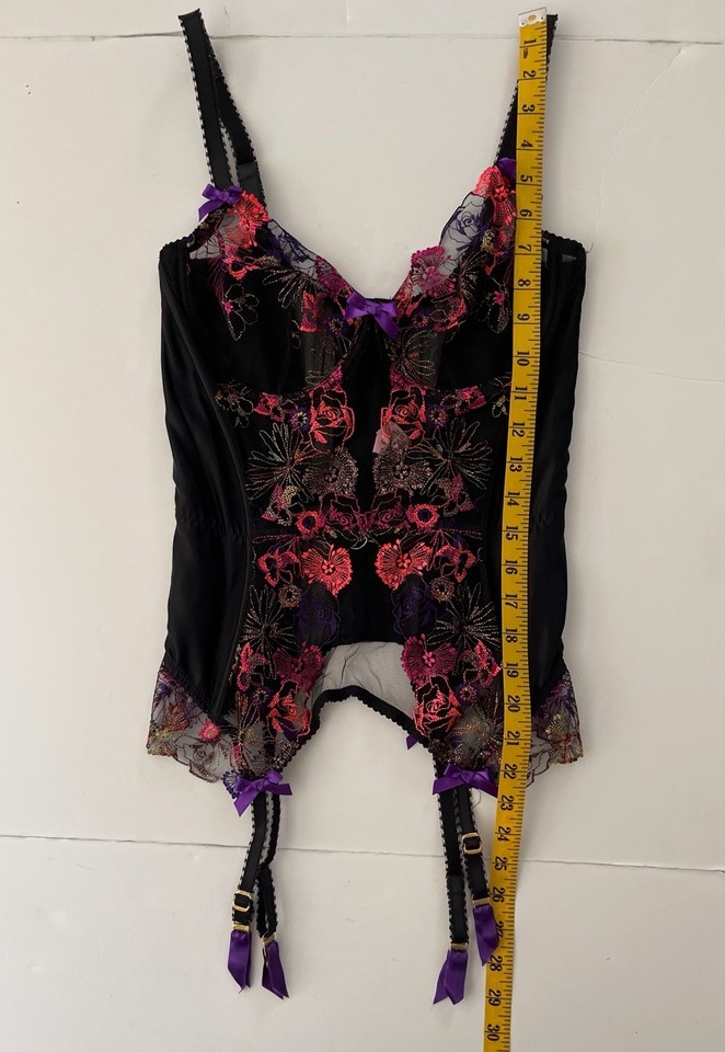 Agent Provocateur Zuri Basque Corset 36D Black Red Floral Embroidered ...