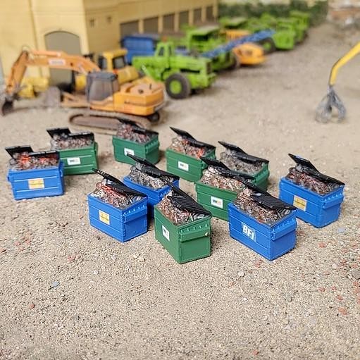 1/87 HO Scale Set of 25 open trash dumpsters. Resin 3d printed models ...