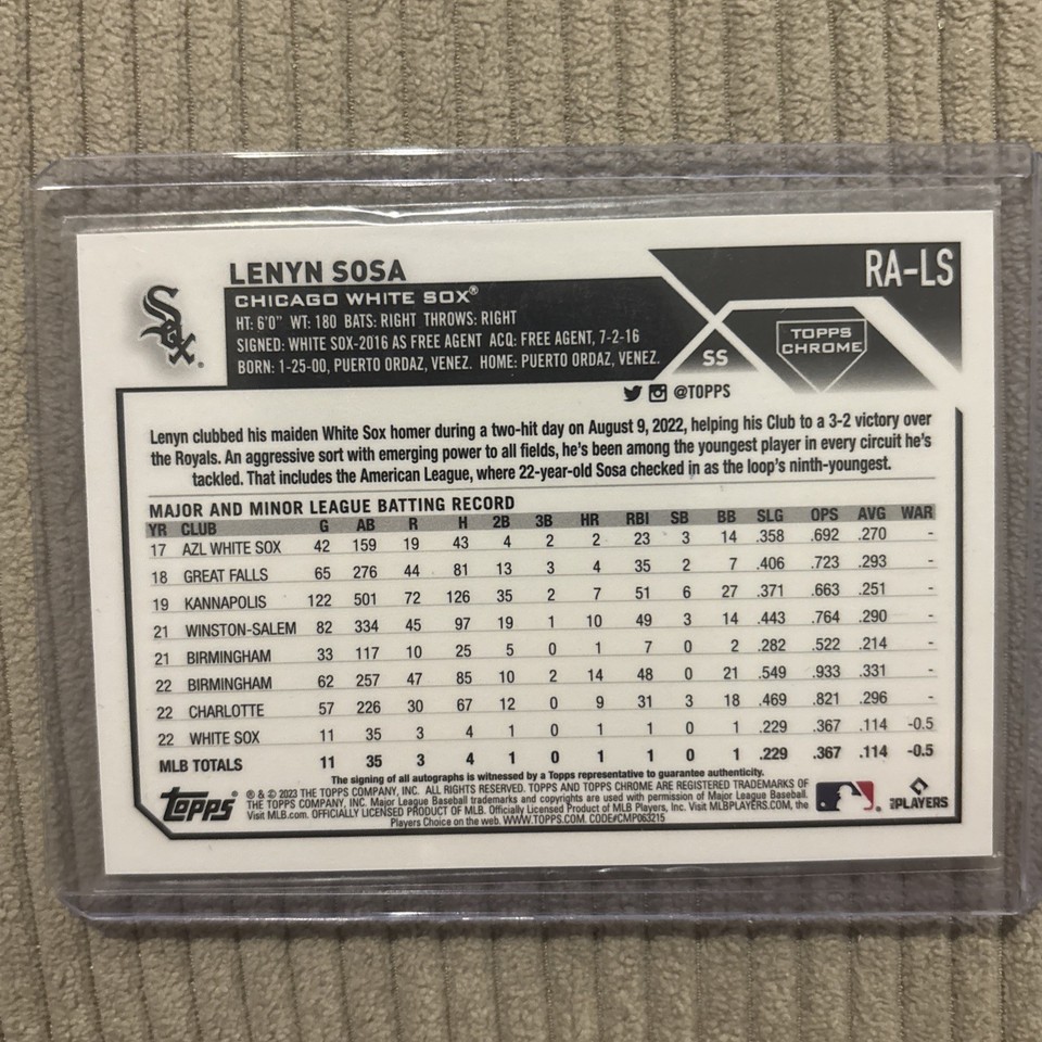 2023 Topps Chrome Lenyn Sosa On Card Auto Chicago White Sox Rookie RC ...
