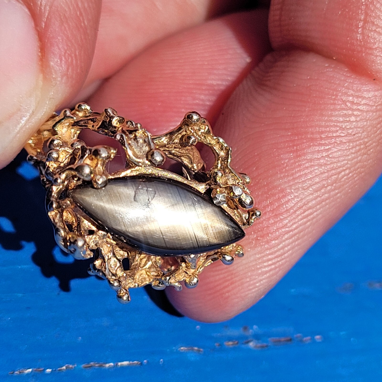 14k Yellow Gold Natural Black Star Sapphire Brutalist Freeform Nugget ...