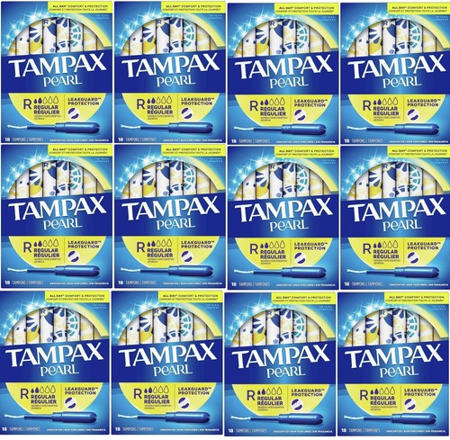 216 Tampax Pearl Regular Absorbency Tampons, Plastic Applicator, 12 ...
