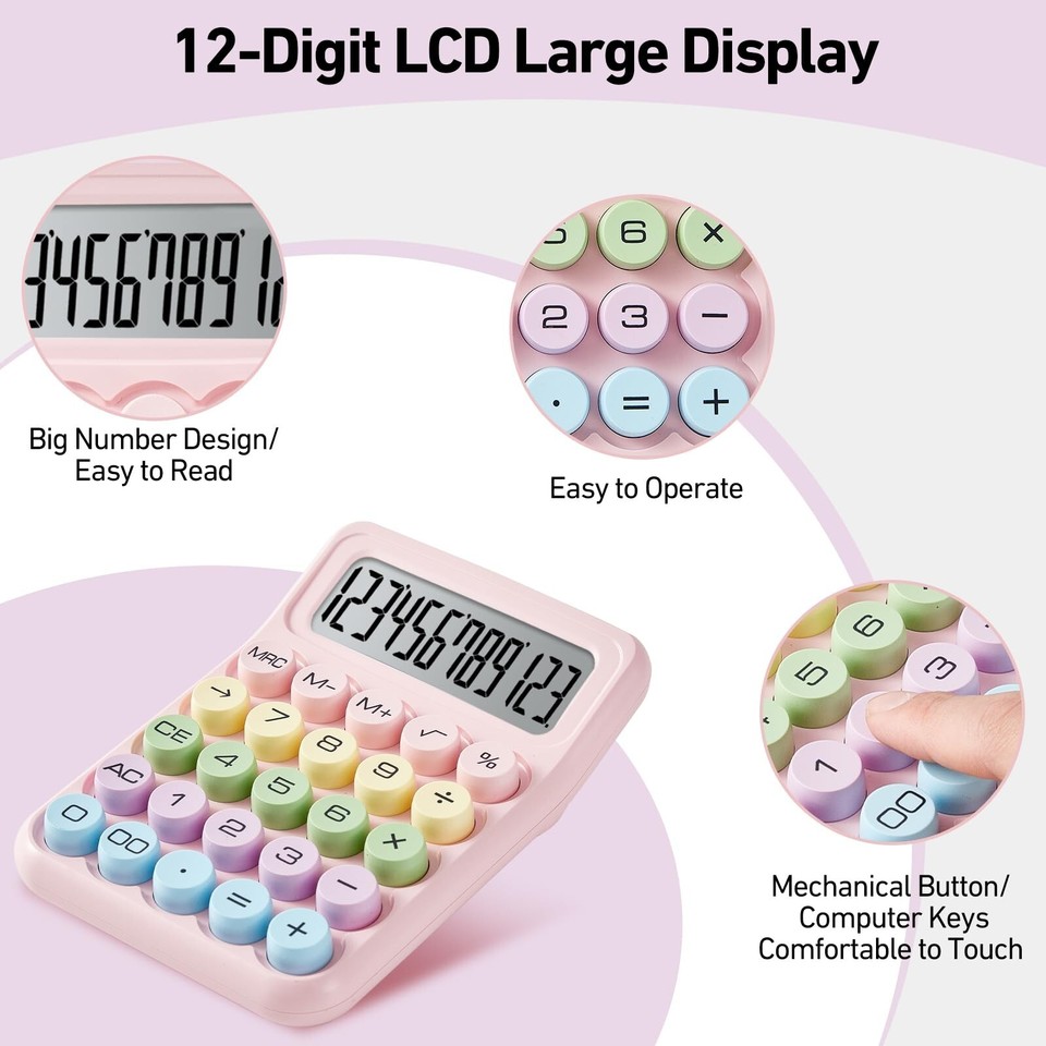 Electronic Calculator,12 Digits Large LCD Display Small Desktop ...
