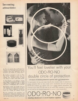 1961 VTG Print Ad Odo-Ro-No Deodorant Lovelier Double Circle Protection ...
