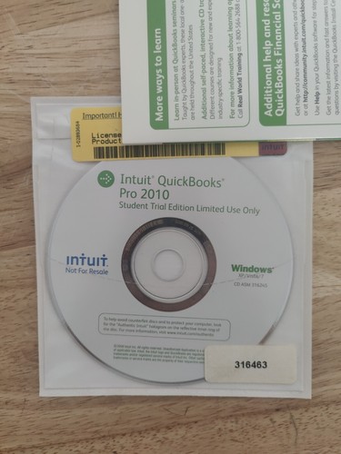 Intuit QuickBooks Pro 2010 Student Trial Edition Limited Use Windows XP ...