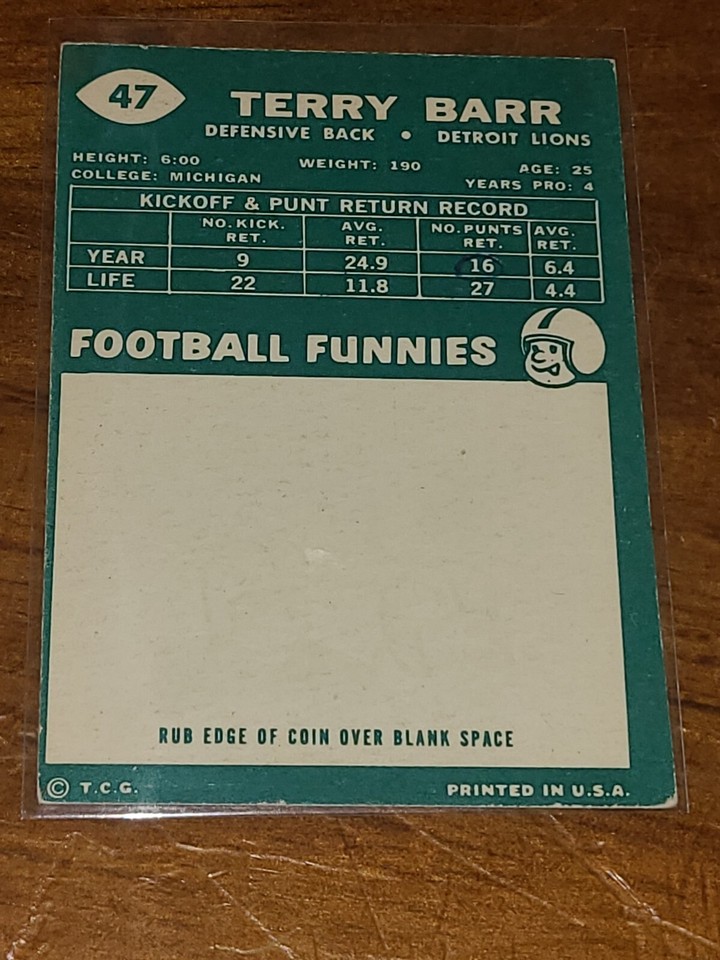 LIONS TERRY BARR 1960 TOPPS #47 | eBay