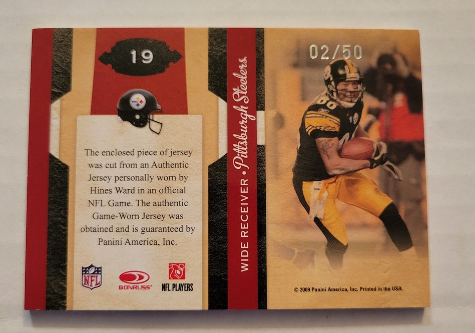 2009 Donruss Classics Sunday's Best Relic #/50 HINES WARD #19 Jersey ...