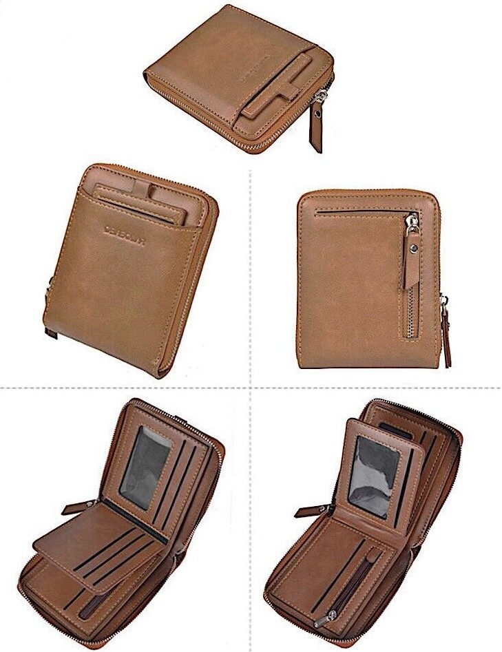 Men RFID Blocking Leather Bifold Wallet Credit Card ID Holder Zip ...