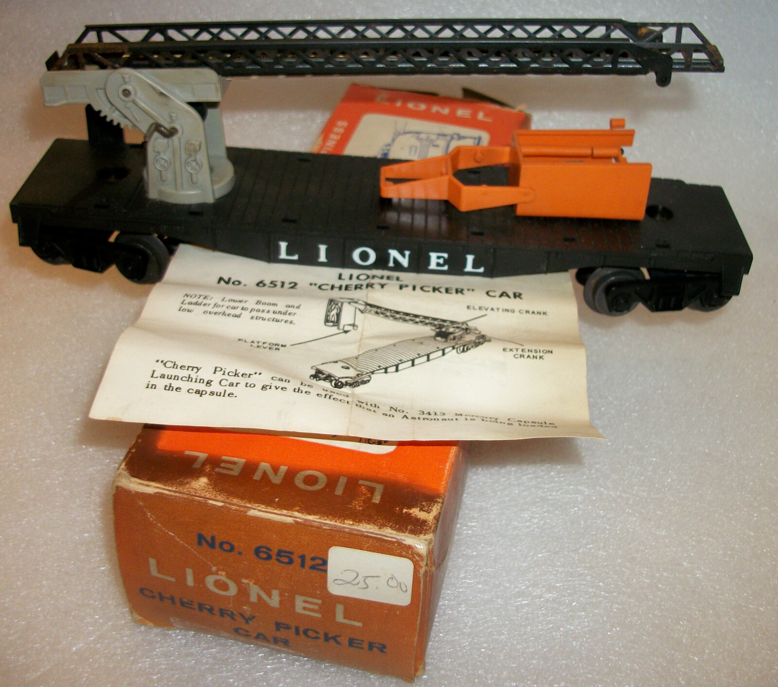 LIONEL POSTWAR 6512 CHERRY PICKER CAR EXC+/LN ROUGH ORIGINAL BOX ...