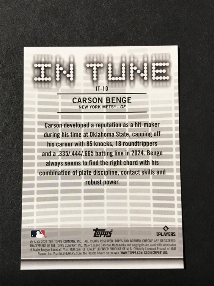 2024 Bowman Chrome Draft In Tune Carson Benge New York Mets Red 4/5. | eBay