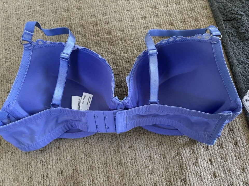 Bras N Things “Bethany” Blue Plunge Contour Bra Size 12D Floral Lace ...