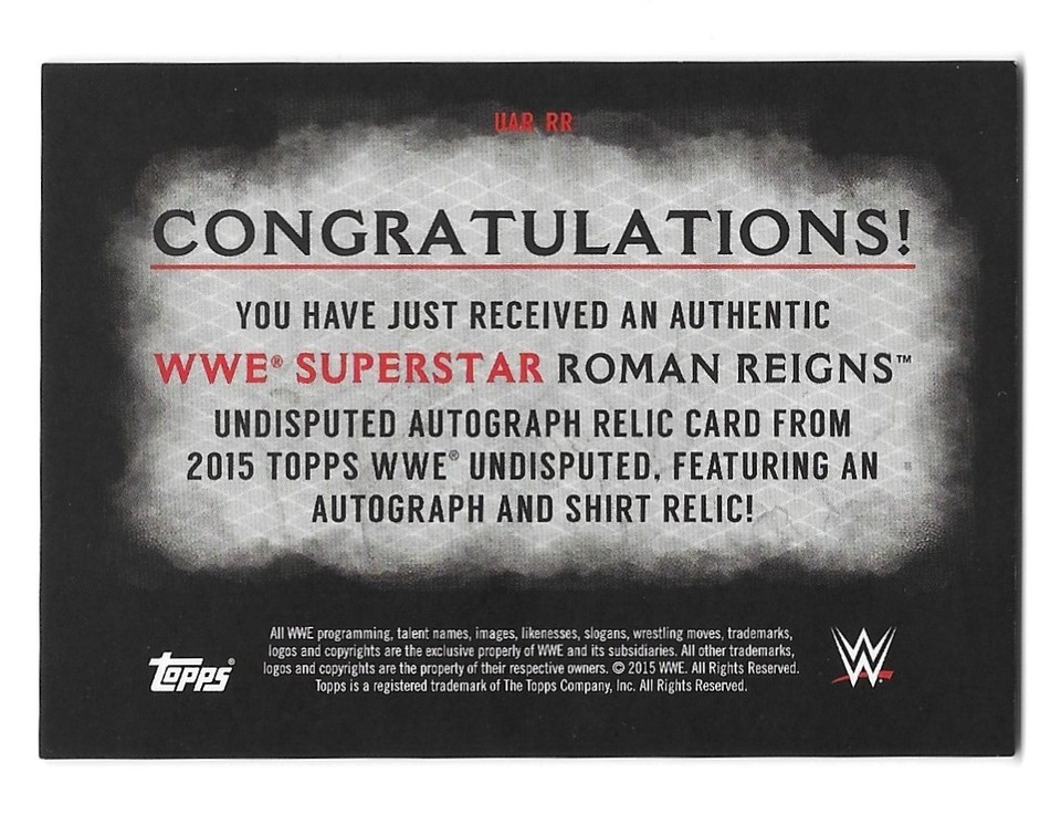 2015 Topps WWE Undisputed Auto Relics Roman Reigns AUTO SHIRT RELIC (# ...