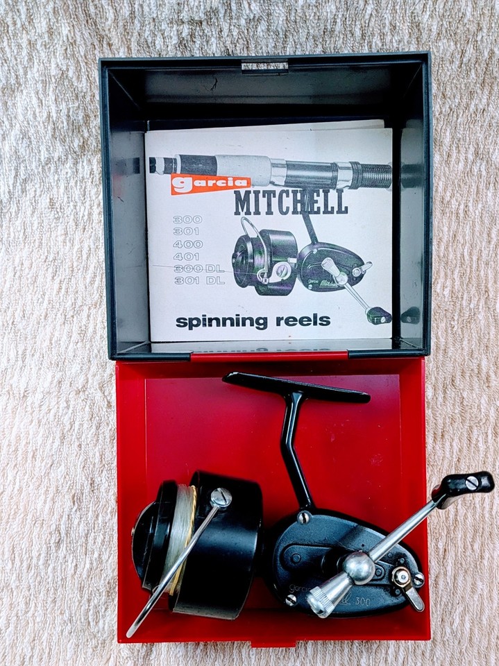 Vintage Mitchell 300 Spinning Reel w/Original Box, 4 Spools, & Owners ...